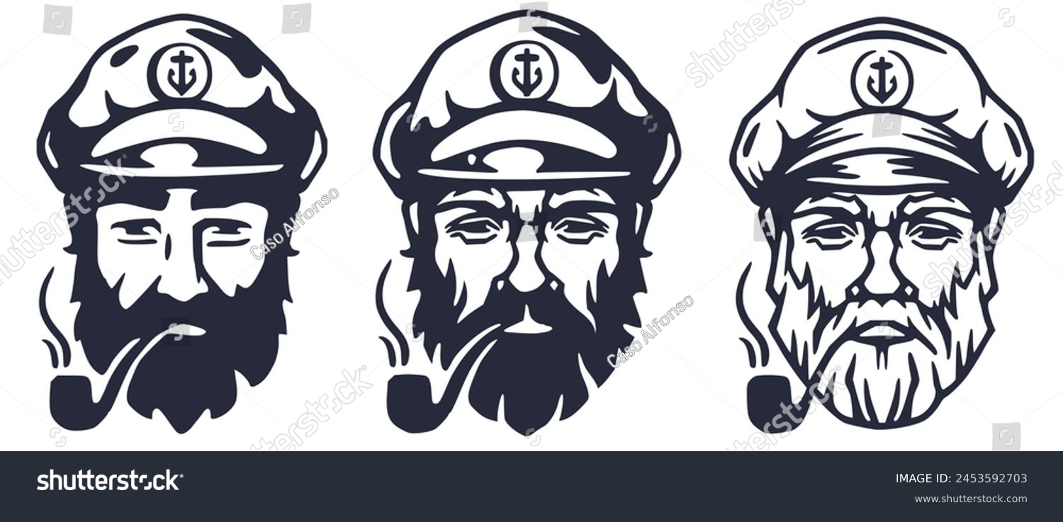 Collection of vintage nautical captain portraits. Set with bearded ...