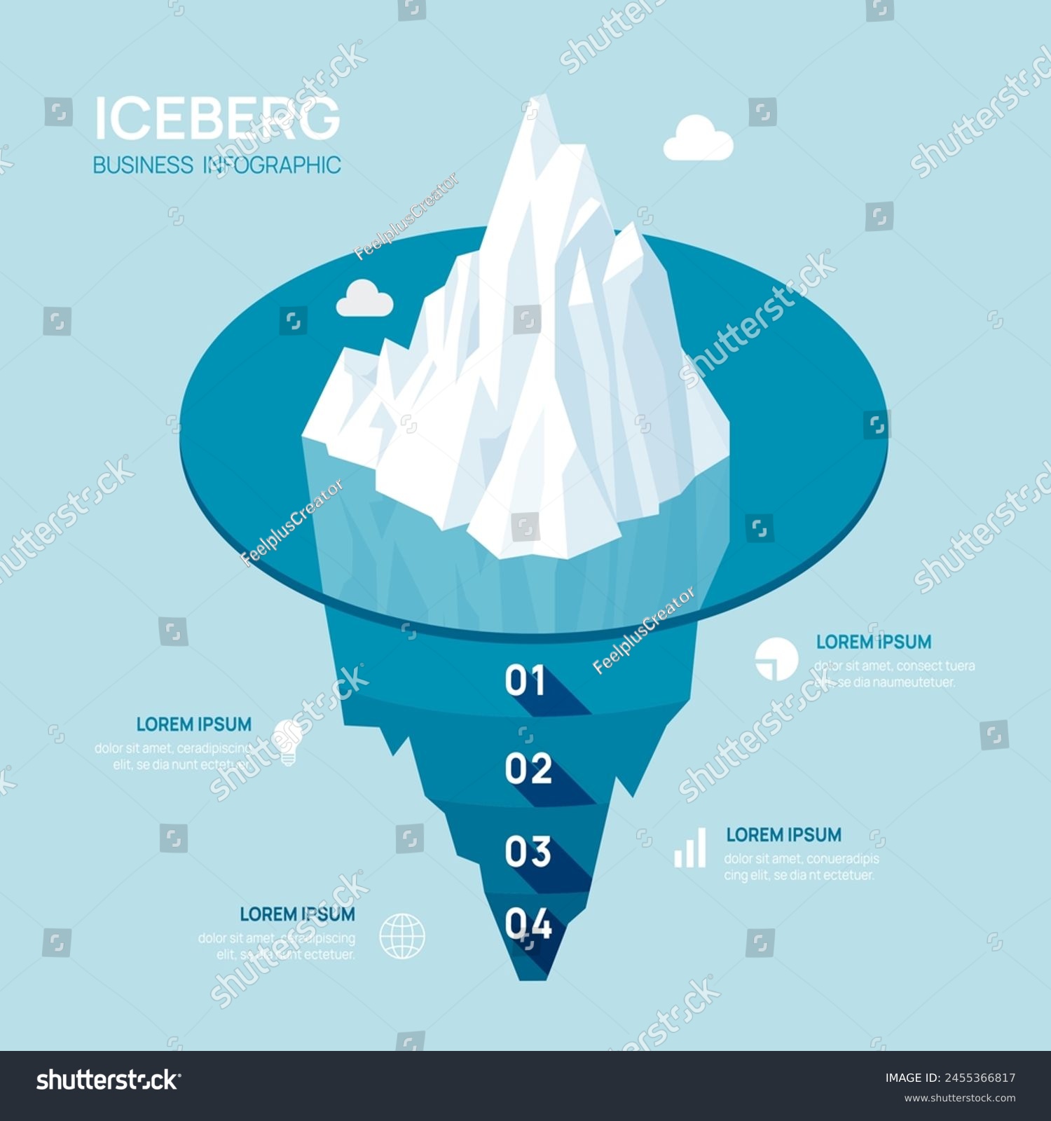 Iceberg infographic template for business. Modern 4 steps to success ...