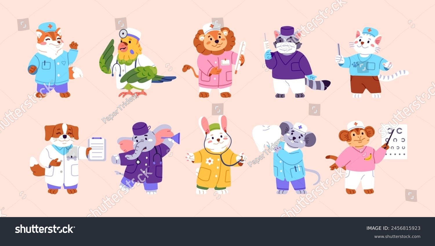 Set of cute animals doctors. Funny anthropomorphic pediatric medics ...