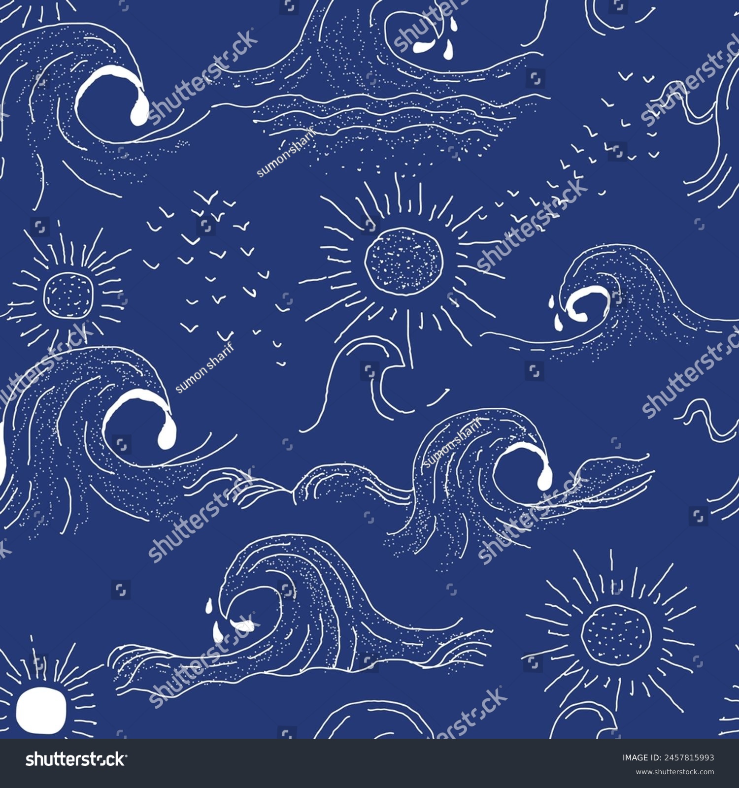 Pattern design for waves and summer sunset vector pattern design hand ...