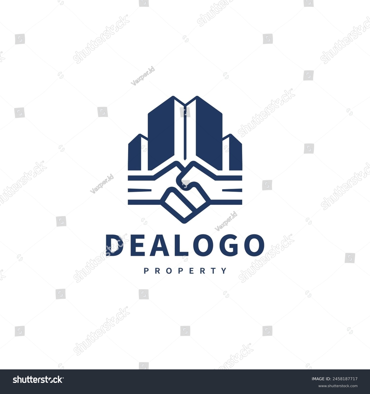 Real estate icon illustration with hand shake symbol for property deal ...