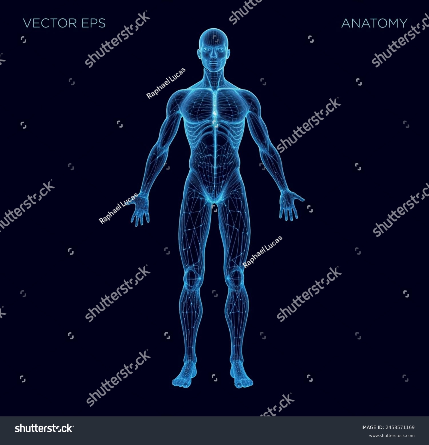 An abstract digital representation of the human body is depicted ...