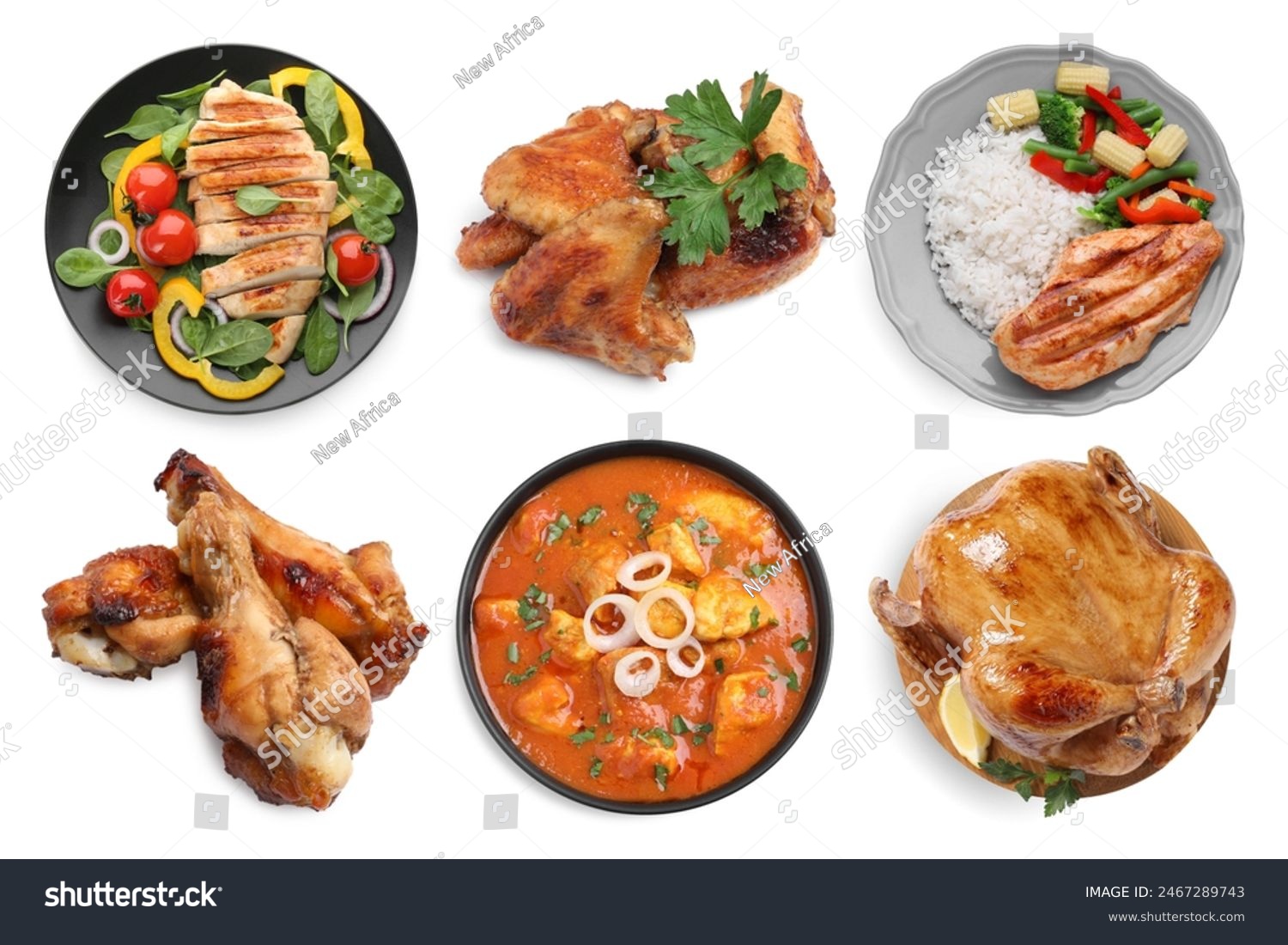 Set of different delicious chicken dishes isolated on white top view_站酷 ...