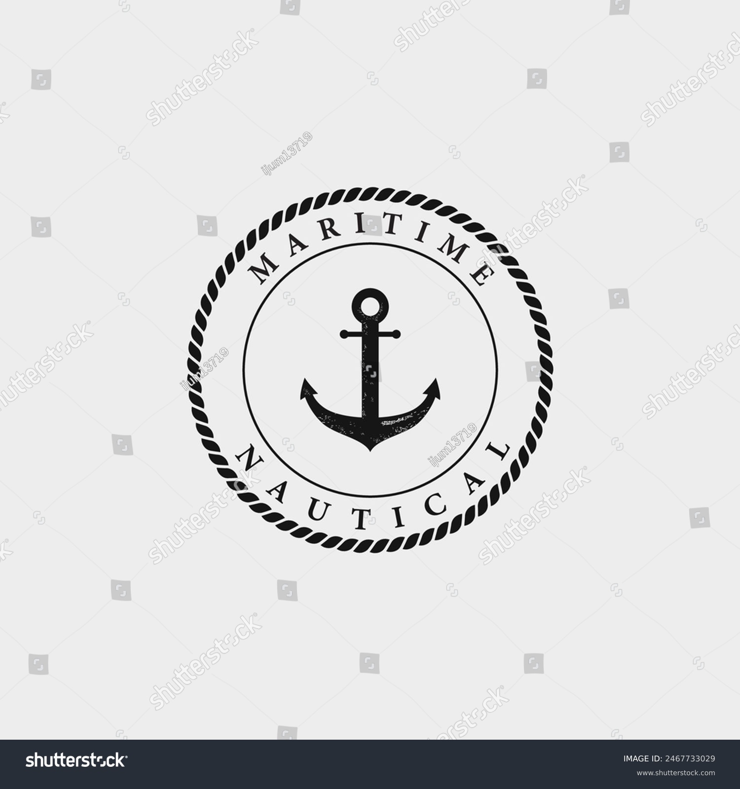 Yacht rudder logo design with sea waves rope and vintage anchor. Logo ...