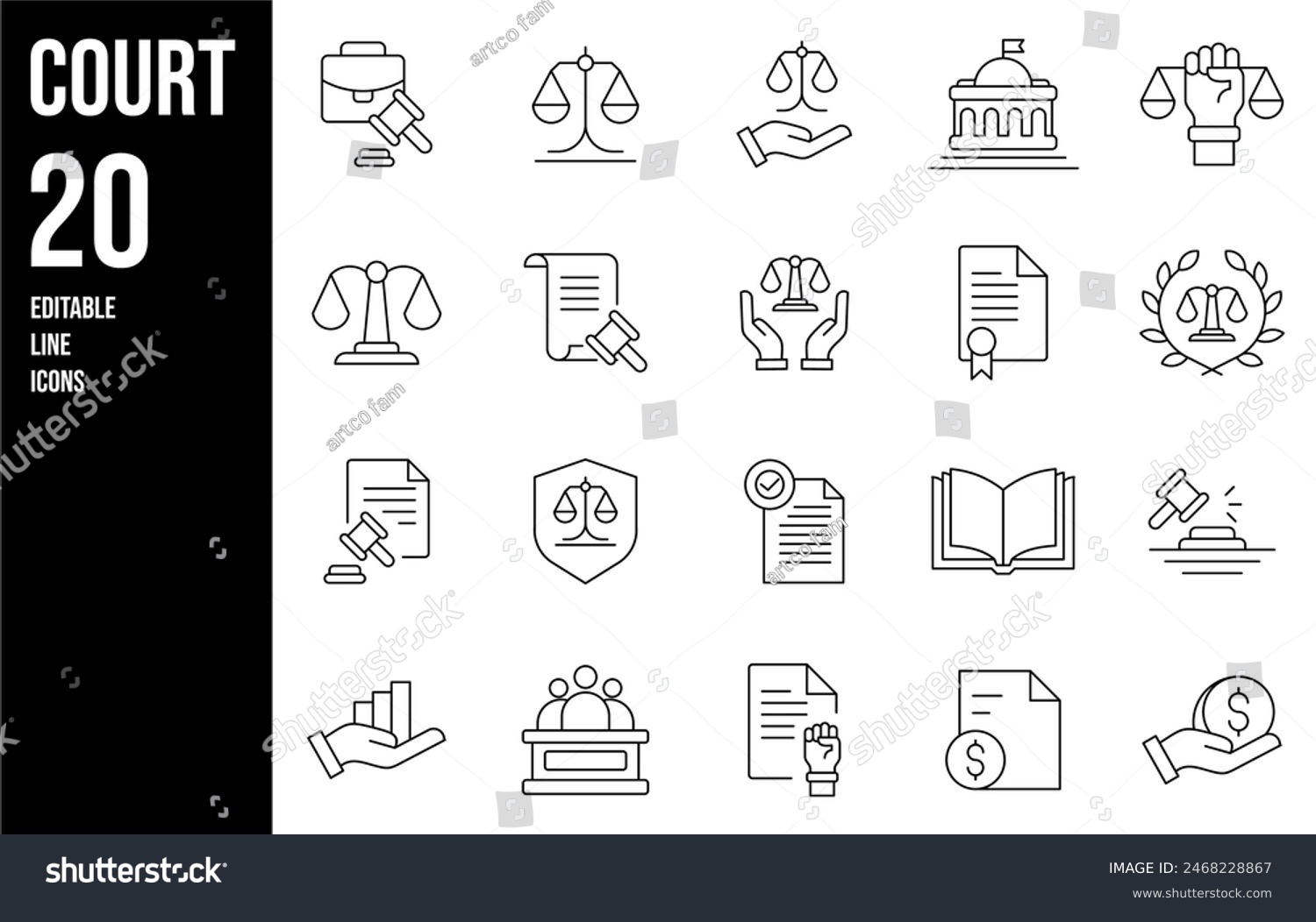 Court Editable Icons set. Vector illustration in modern thin line style ...