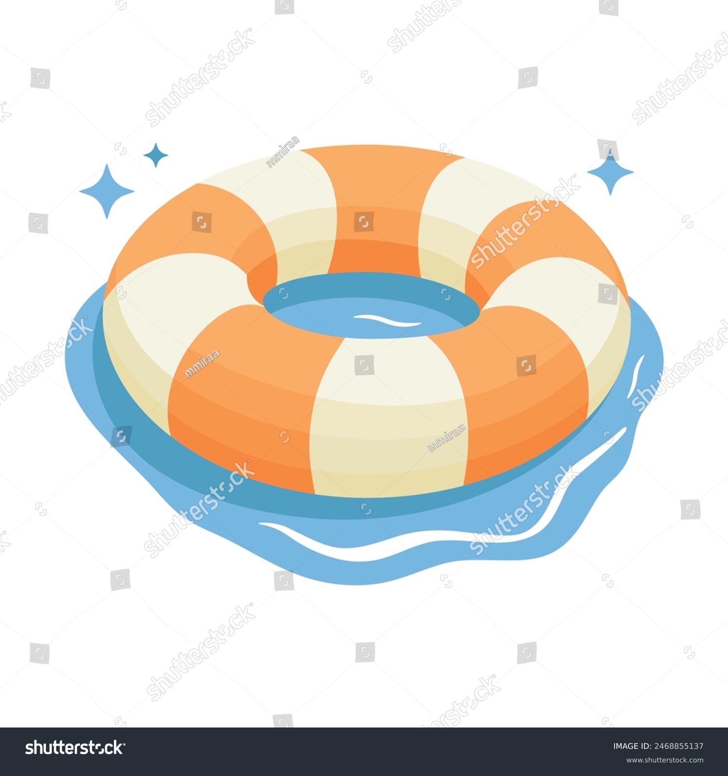 Inflatable swimming ring on water. Summer time. Marine lifeline in ...