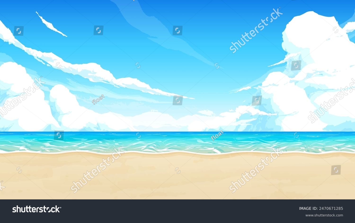 Landscape illustration of the sea beach and sky_16:9_站酷海洛_正版图片_视频_字体_音乐 ...