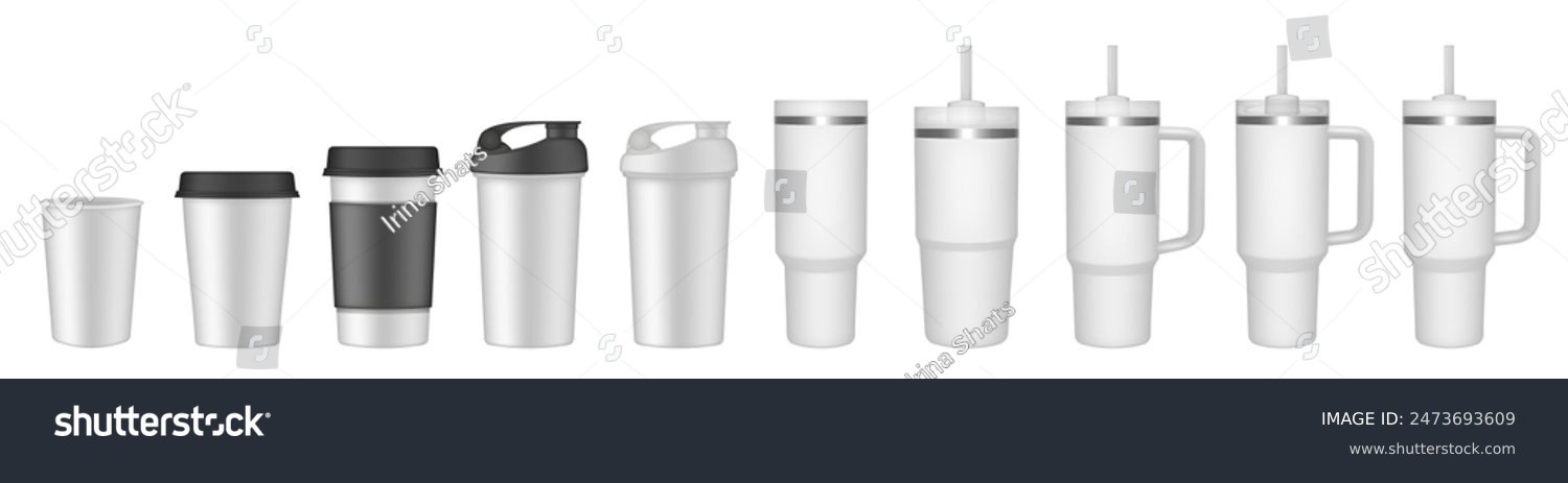 Thermo cup with handle and straw. 20 30 40 oz. Travel thermos. Set of ...