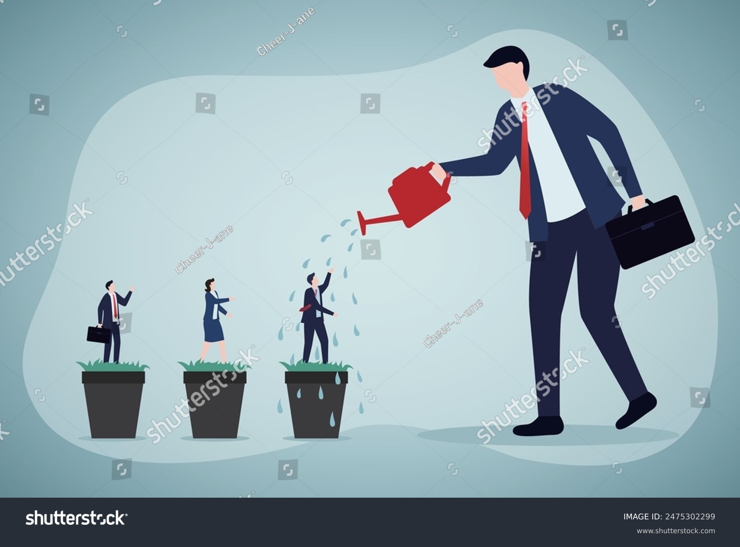 Hand watering plants and employees. Talent development career growth ...