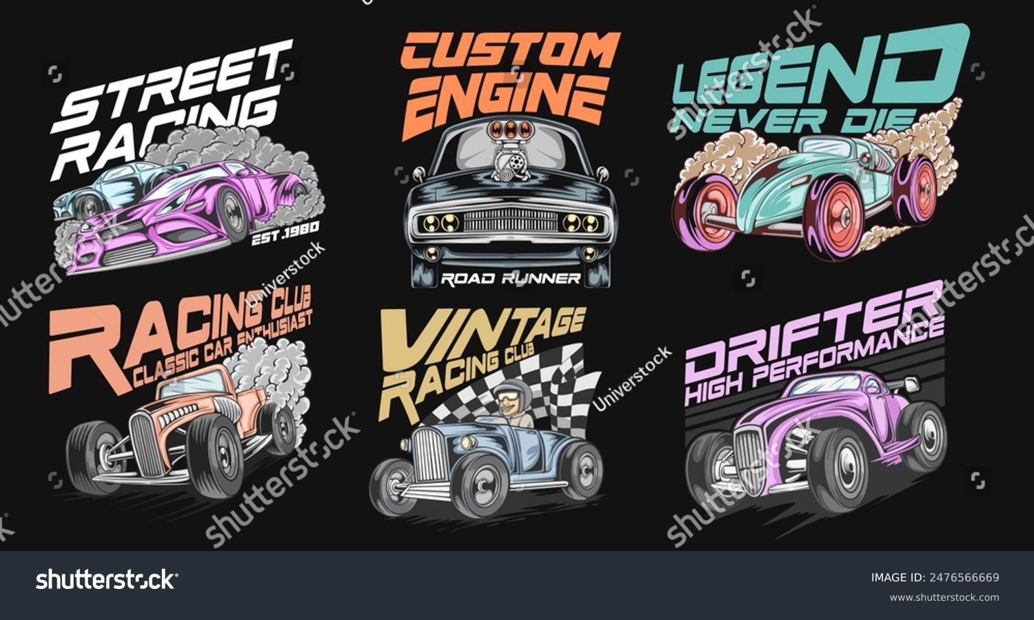 Retro racing car t shirt designs bundle car vector set Classic car ...