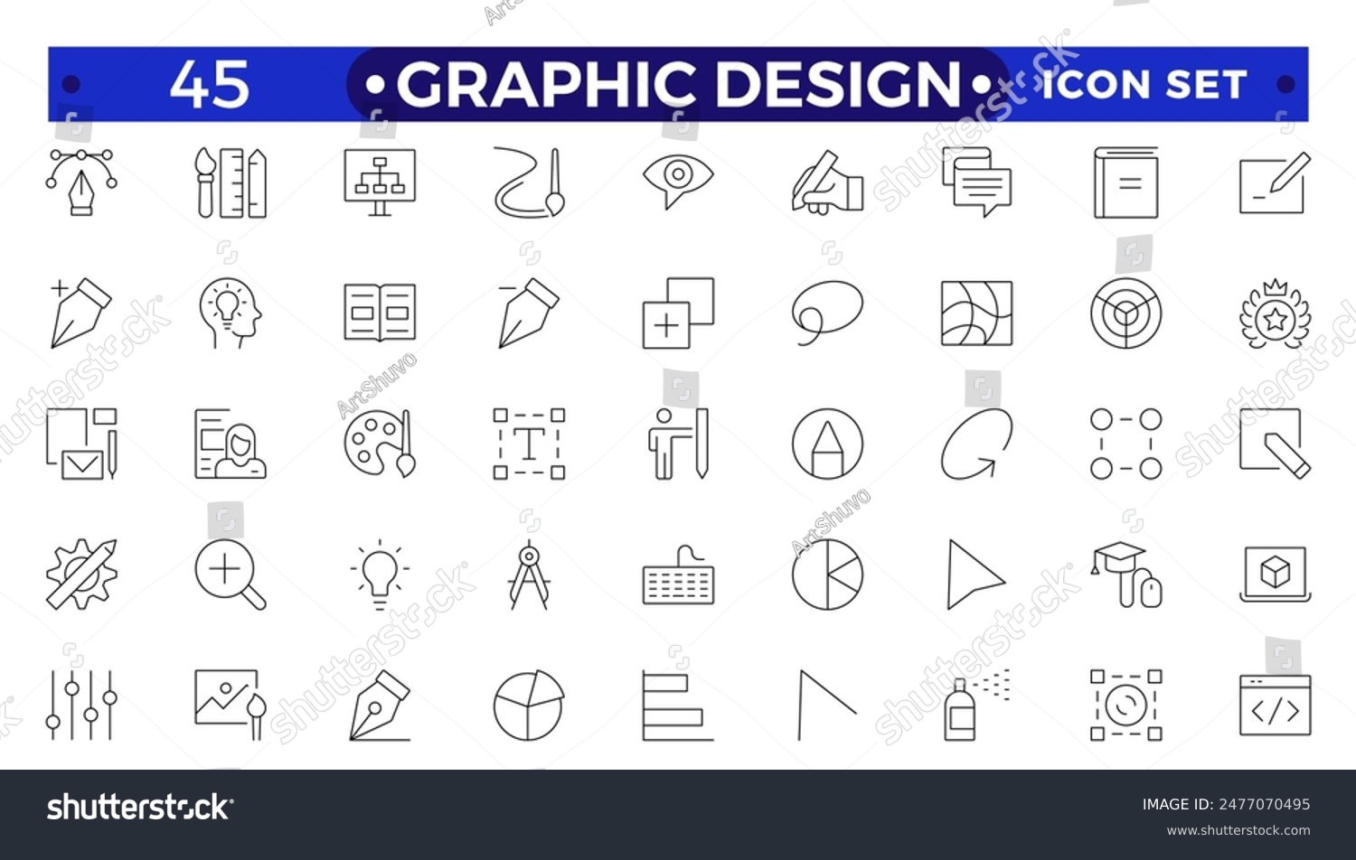 Set of outline icons of graphic design. Simple linear icons in a modern ...