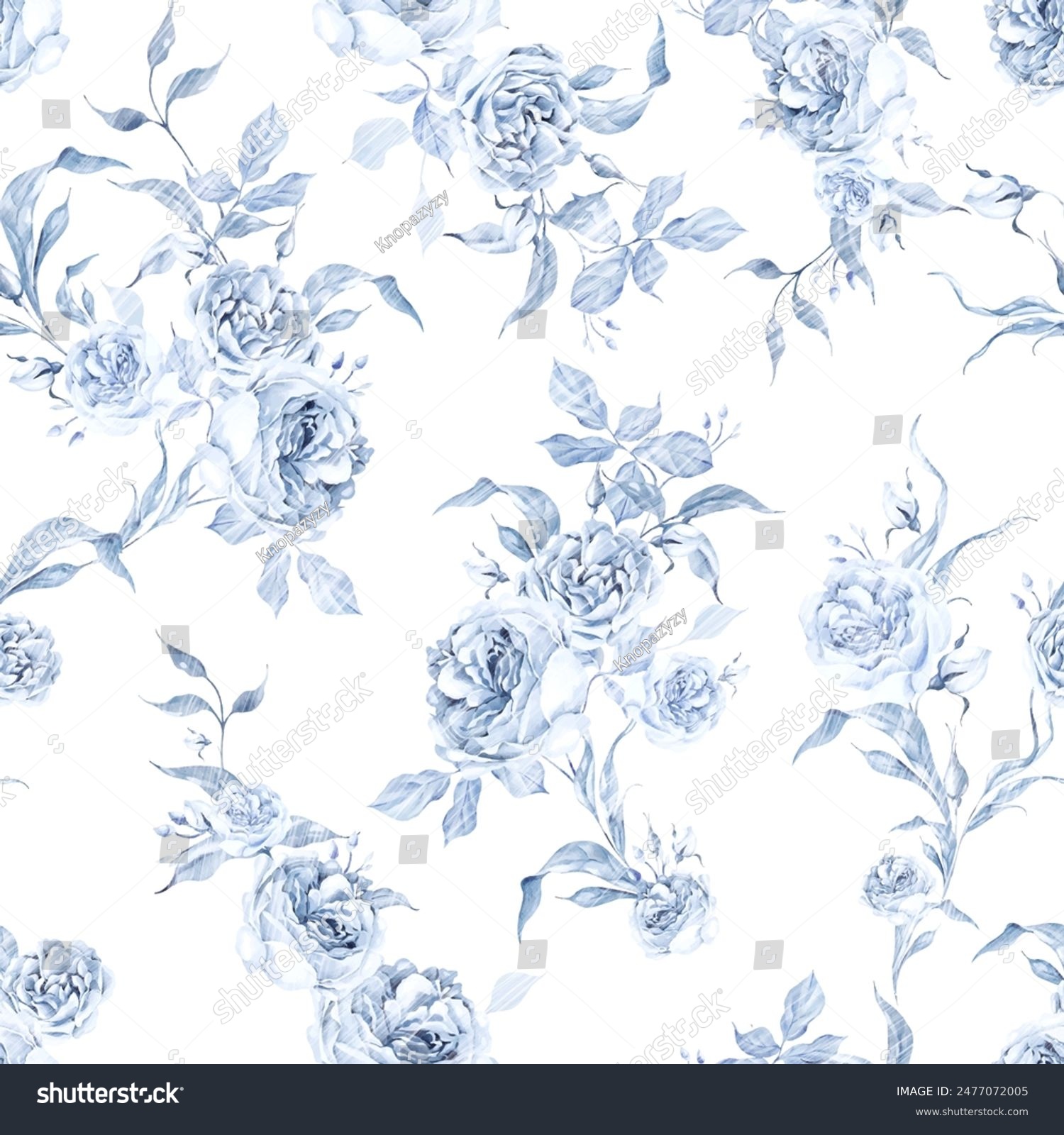 Watercolor Wedding seamless pattern with tender blue roses flower and ...