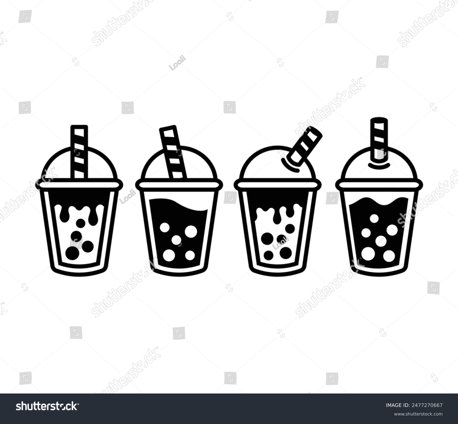bubble milk tea boba cup drink icons vector design symbol black white ...