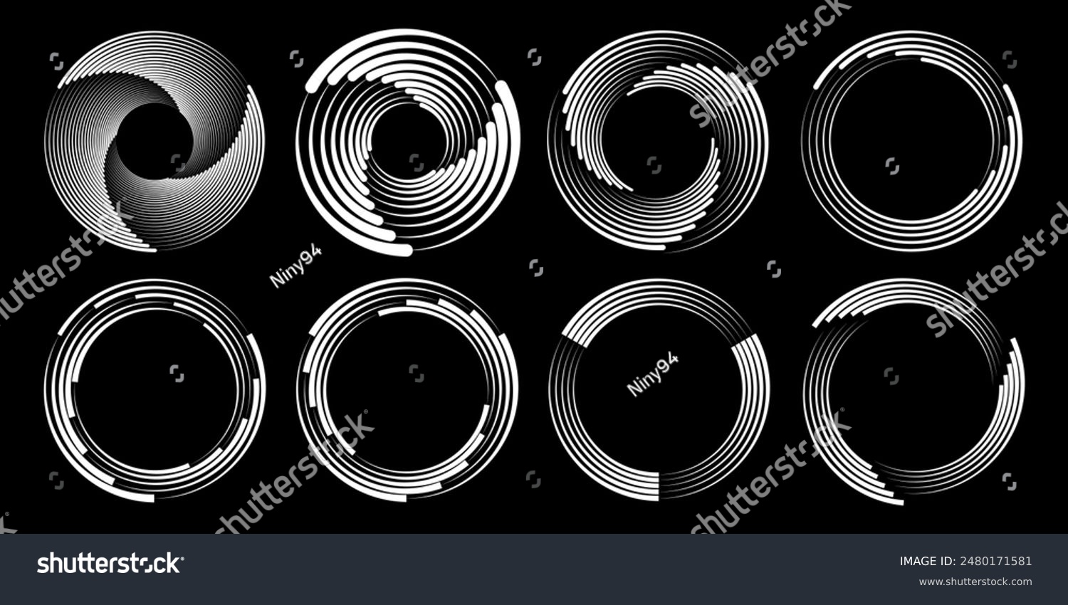 Set of white curvy lines in vortex form. Geometric art. Segmented ...