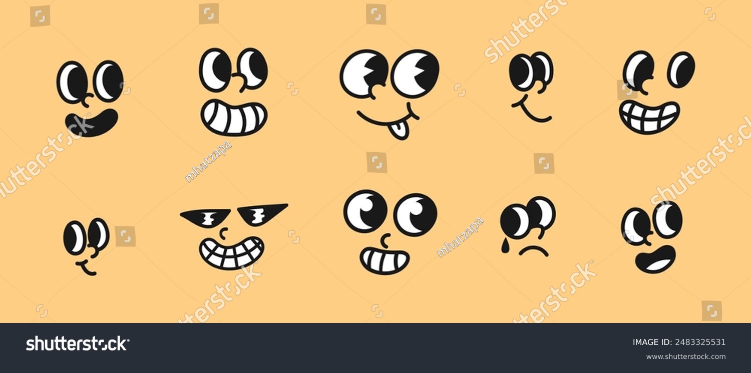 Set of Unique Cartoon Face Expressions with Different Emotions - Vector ...