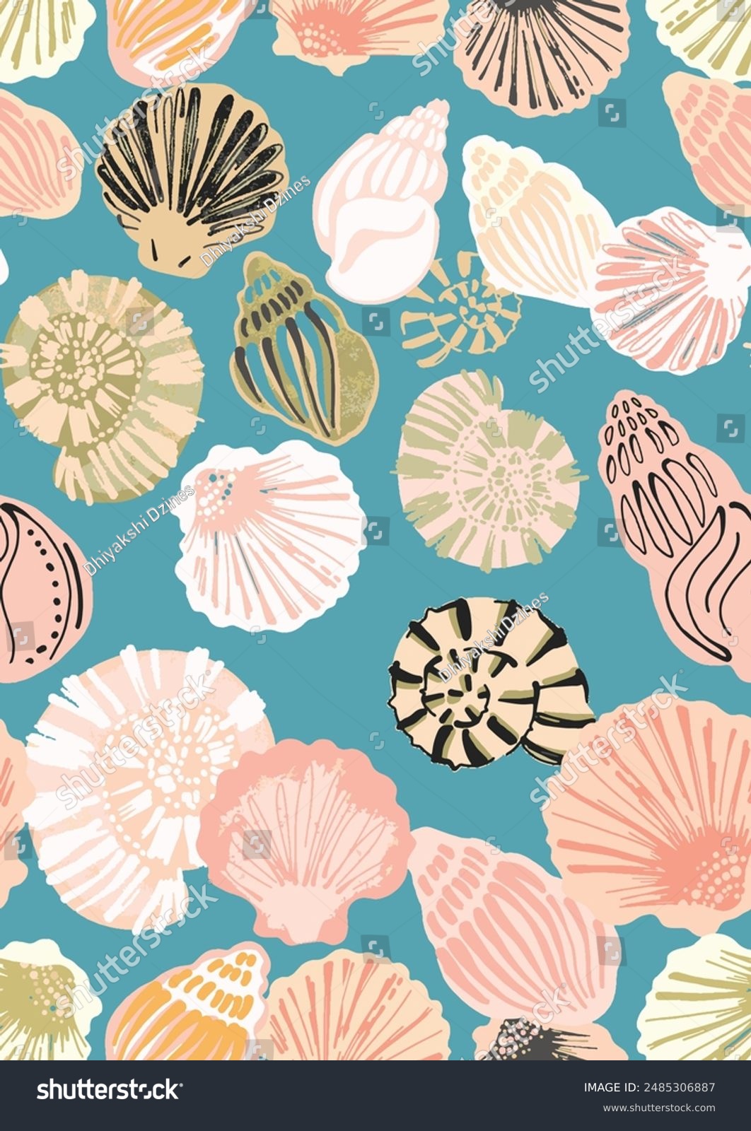 Ocean beach conch seashell snail illustration background seamless ...