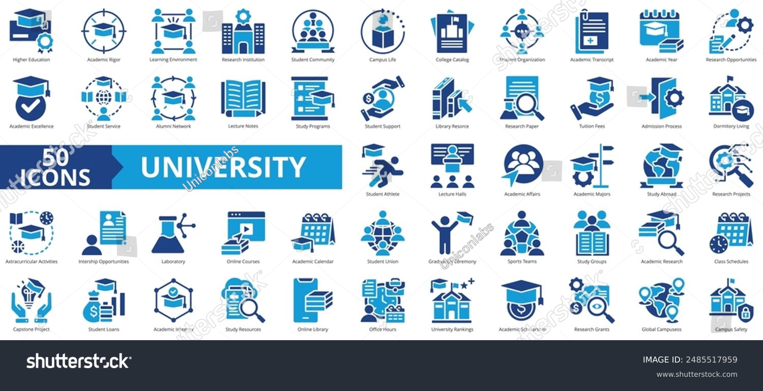 University icon collection set. Containing higher education learning ...