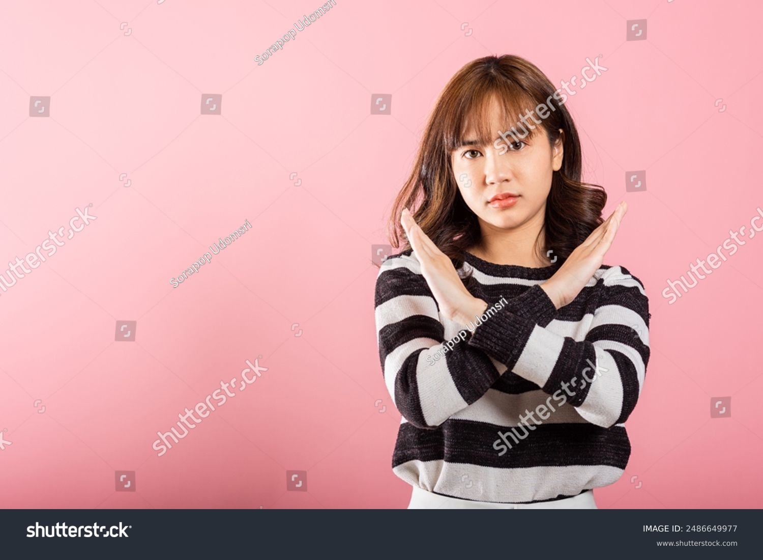 Portrait Asian beautiful young woman unhappy or confident standing wear ...