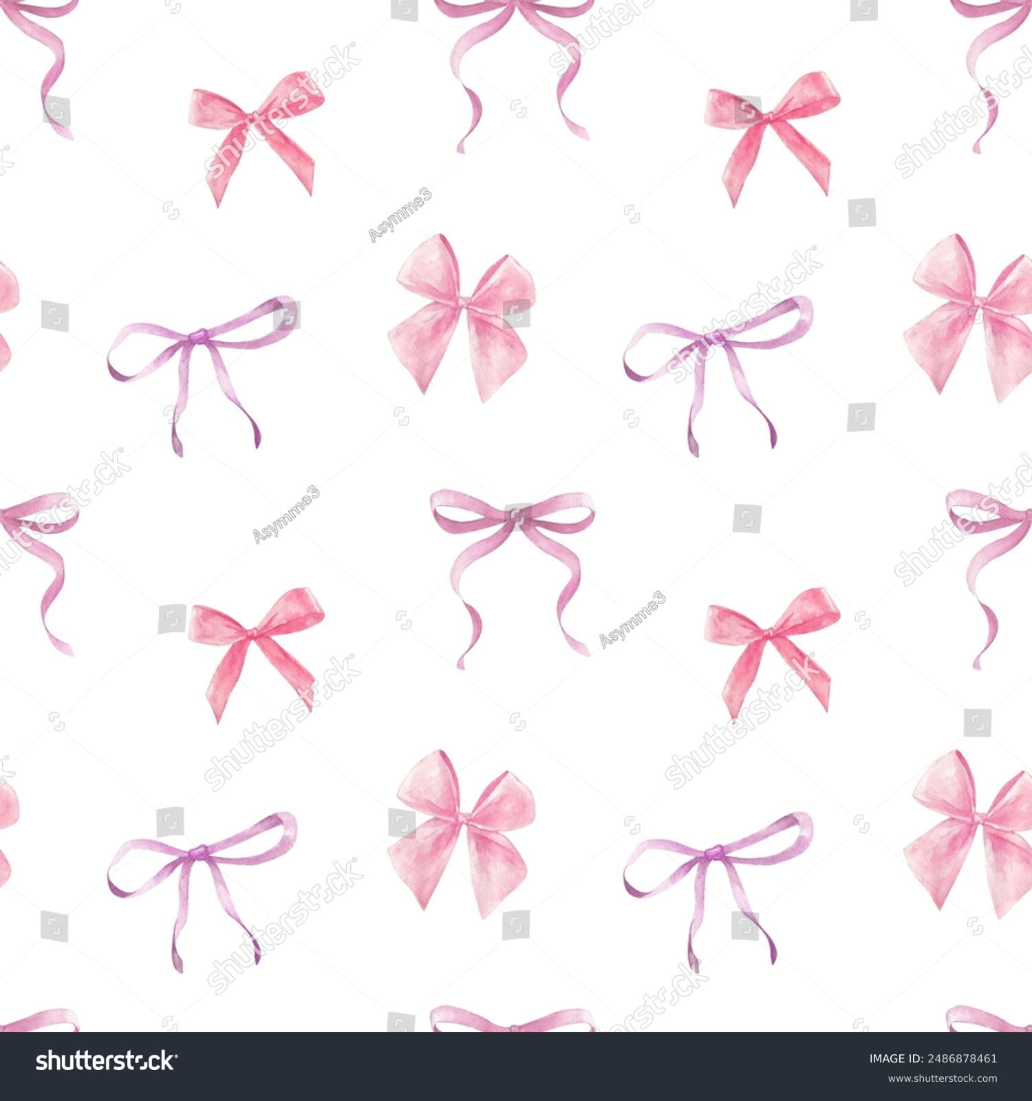 Soft pink watercolor coquette bow. Pastel ribbon seamless pattern hand ...