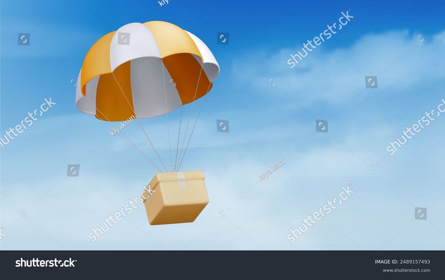 3d parcel delivery. Airdrop fly box shipping by balloon. Cardboard ...
