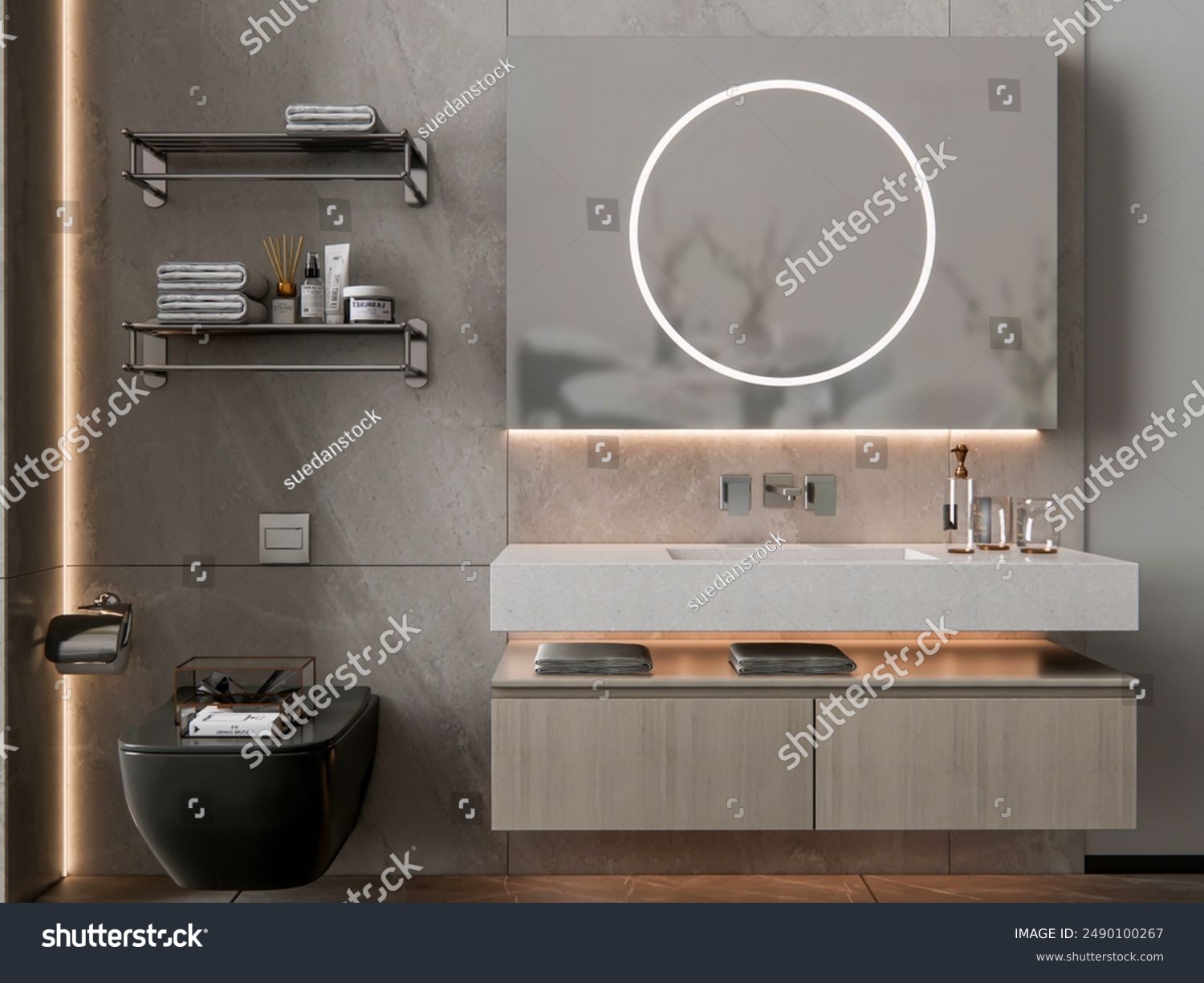 3d rendering modern vanity bathroom set interior decoration_站酷海洛_正版图片 ...