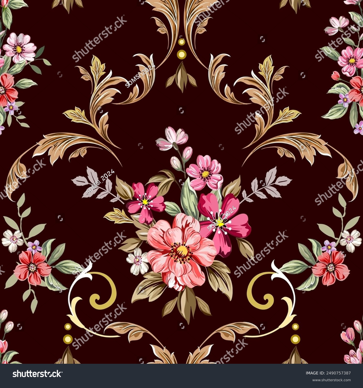 Sweet pink flowers Vintage Baroque style combined with Louis patterns ...