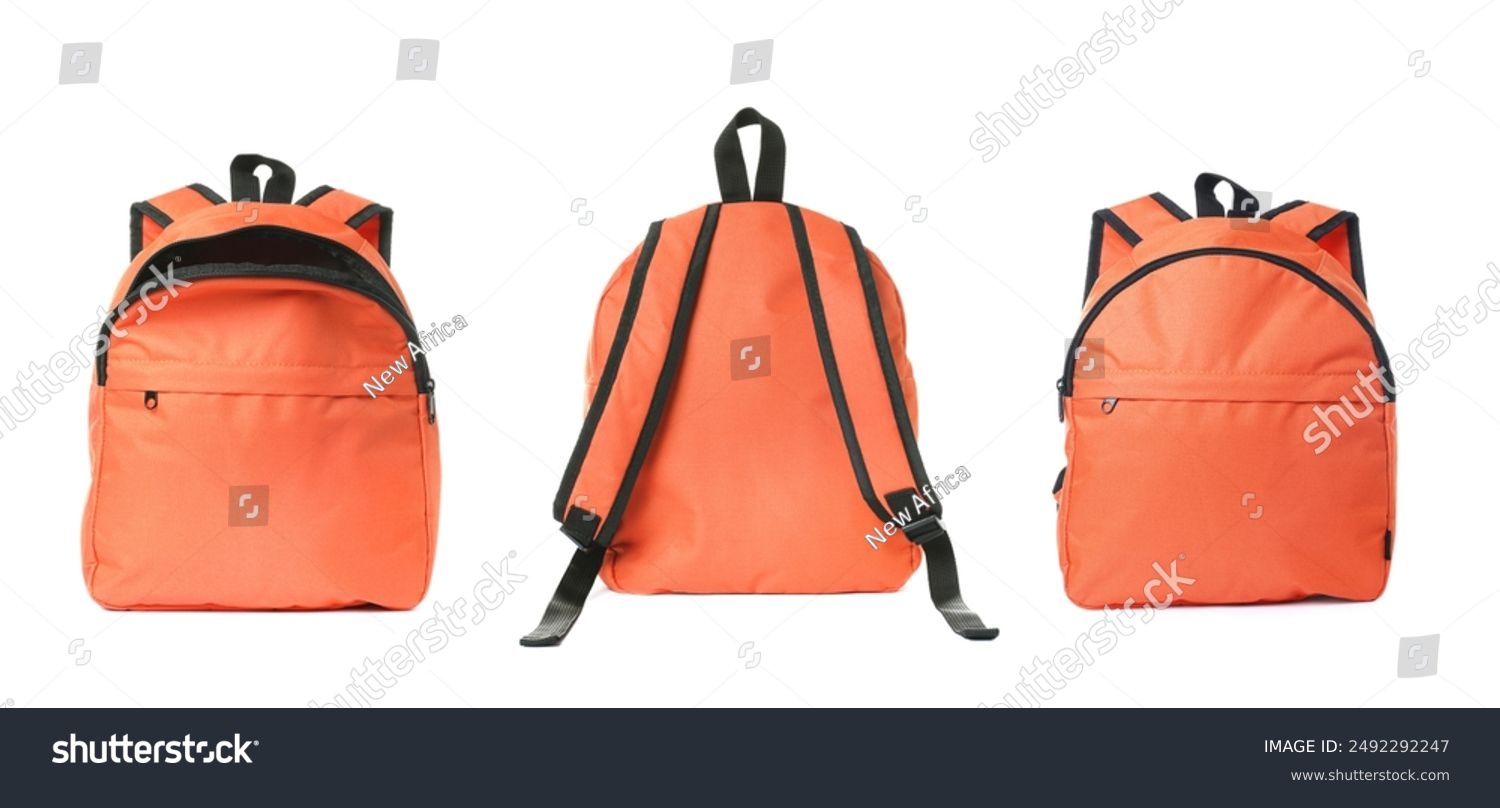 Bright orange backpack isolated on white view from different sides_站酷海洛 ...