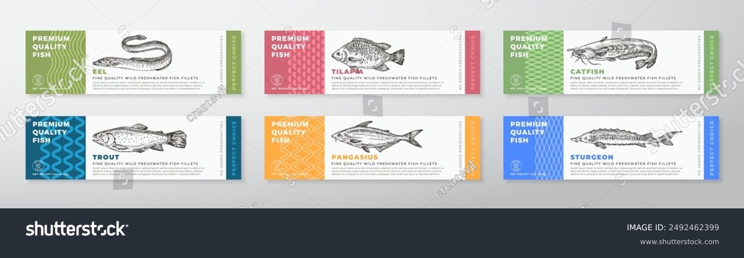Fish Seafood Vector Packaging Label Design Collection Modern Typography ...