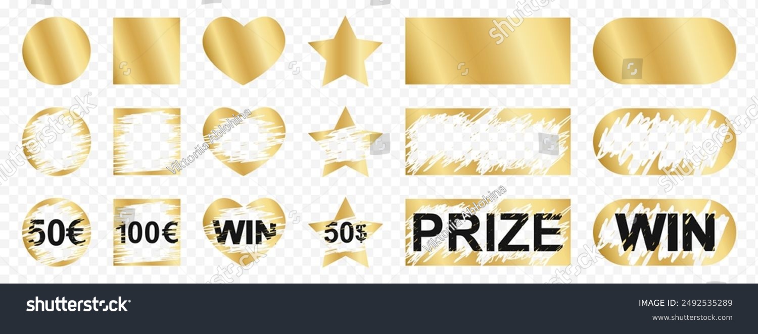 Set of gold scratch card surfaces with new and scraped textures and Win ...