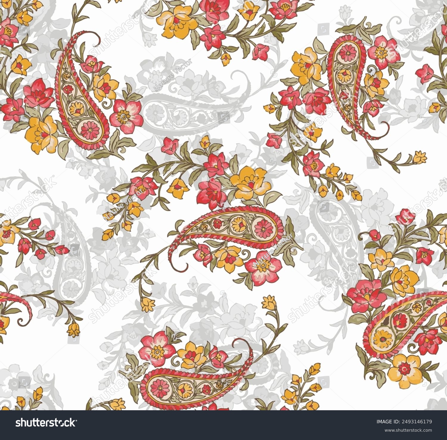 paisley flower seamless pattern vector. traditional floral paisley ...