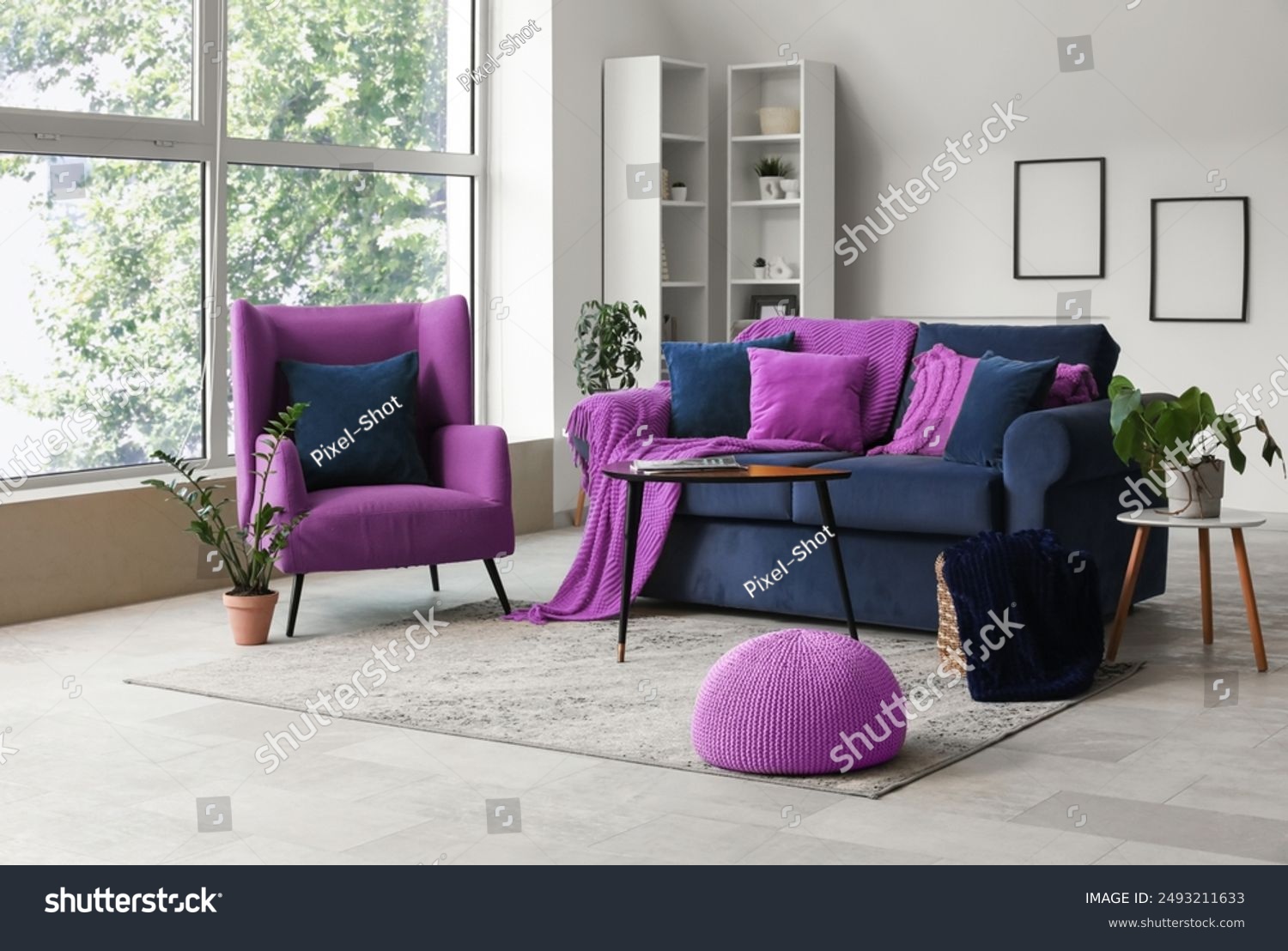 Modern interior of living room with stylish sofa and armchair_站酷海洛_正版图片 ...
