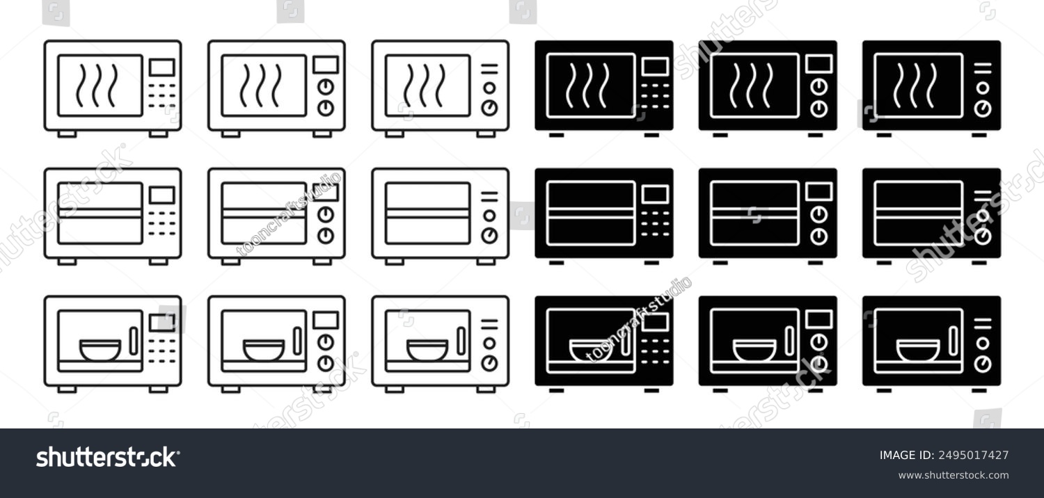 Microwave oven icon set. cooking appliance oven pictogram. microwave oven safe vector symbol ...