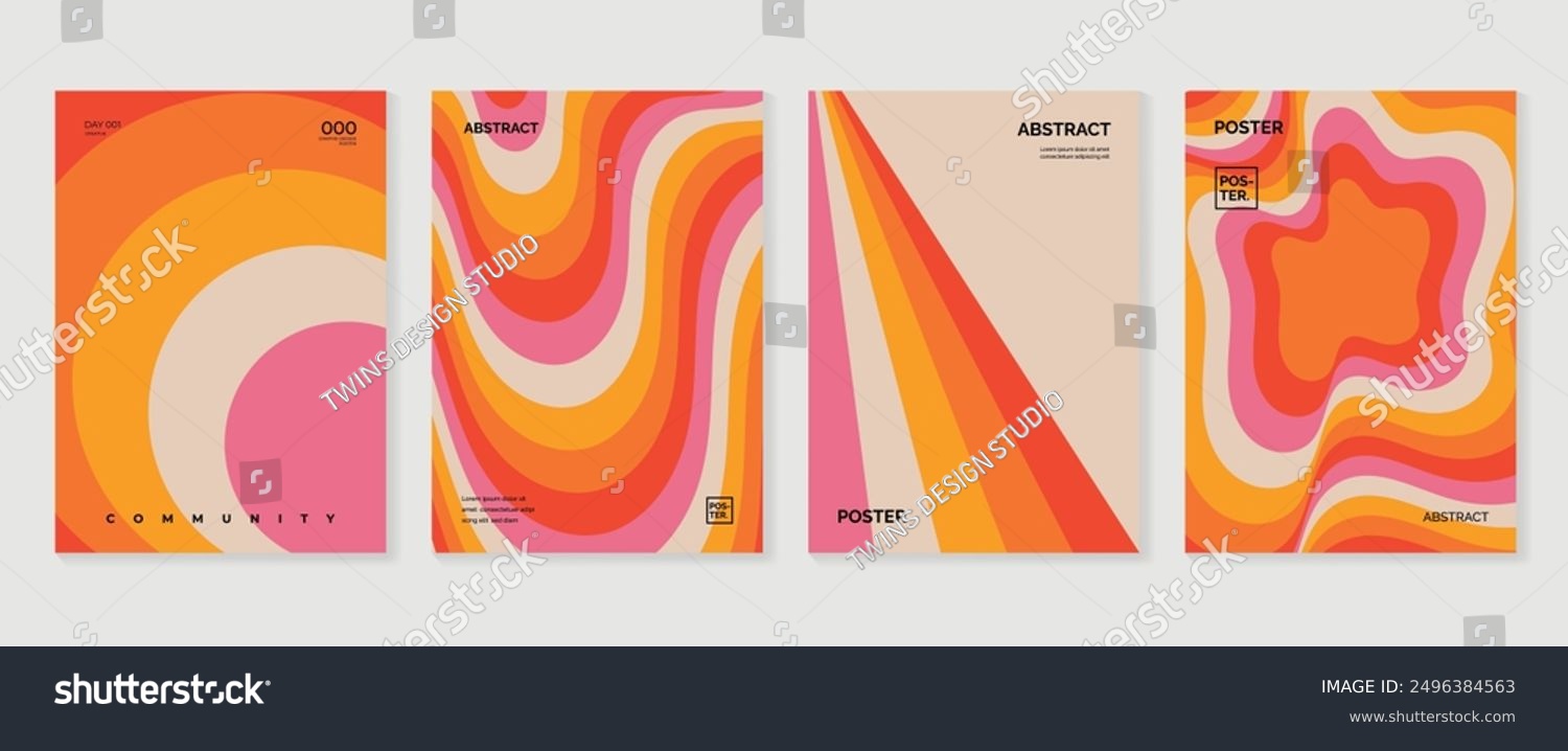 Collection of 70s poster background vector. Set of retro wall ...