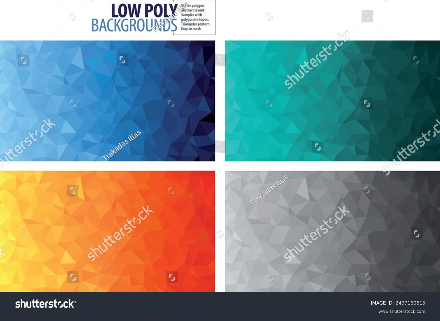 Low poly backgrounds. Vector polygon abstract layout. Color samples ...
