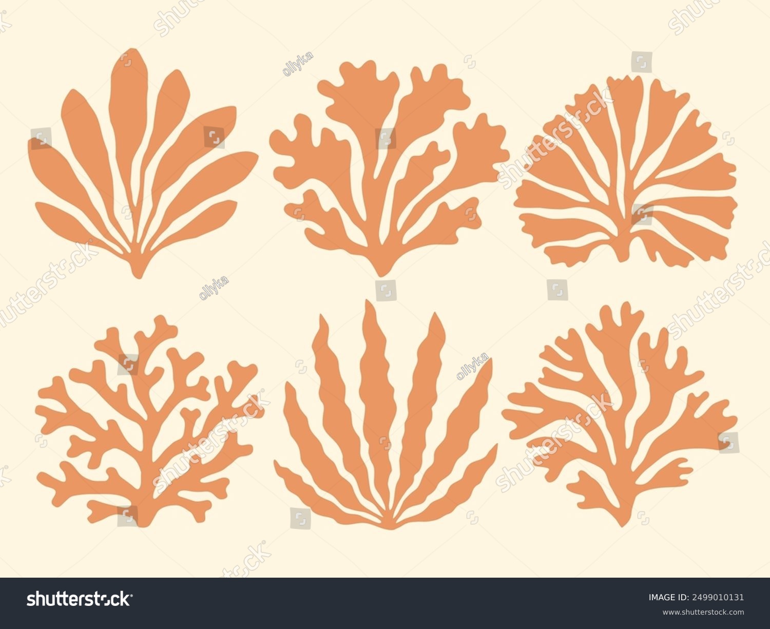 Coral reef and seaweed silhouette collection. Underwater sea life ...