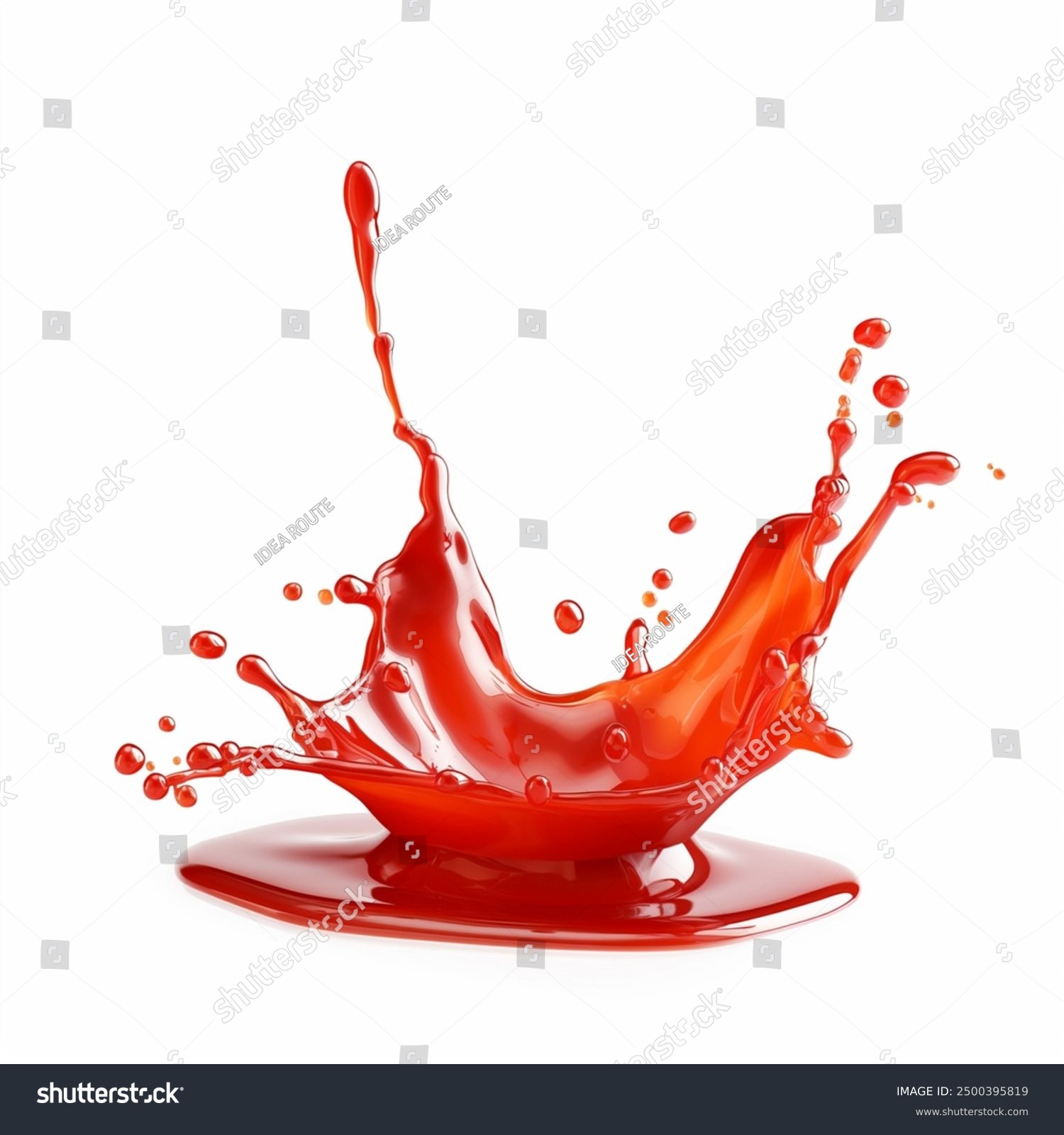 Red Tomato ketchup splash flying in air isolated on white background. Floating splash of ketchup ...