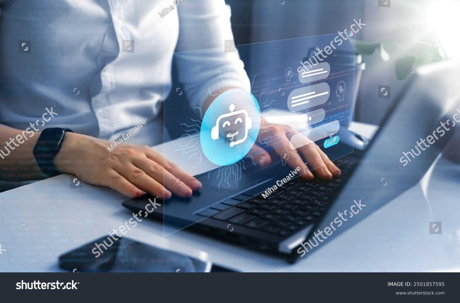 Chat bot service concept. Virtual assistant and CRM software automation ...