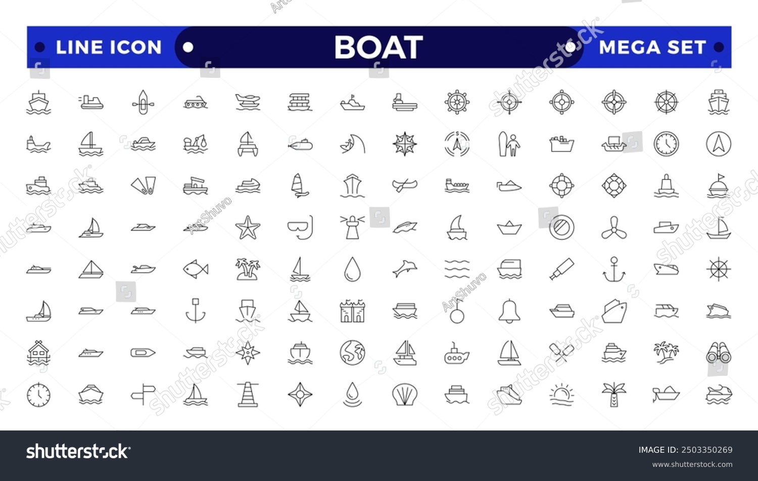 Boat outline icon set. Yacht icon set. yachts motor boats linear icons ...