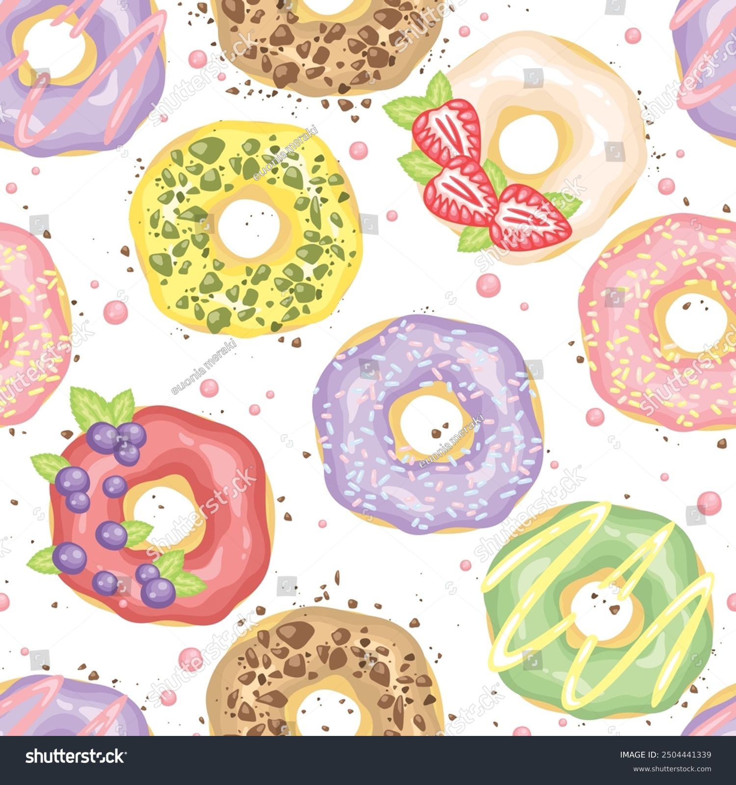 Set of doughnut seamless pattern pastry sweet dessert snack cafe food ...