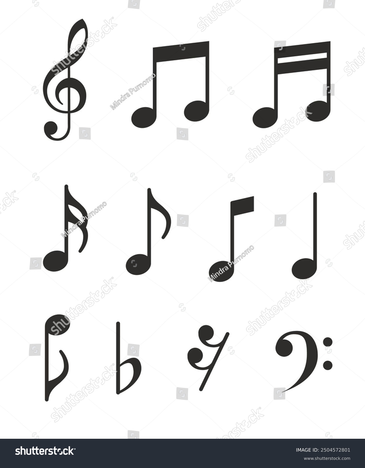Music notes set. Music simbol. Musicnotes icons. Black treble clef note ...