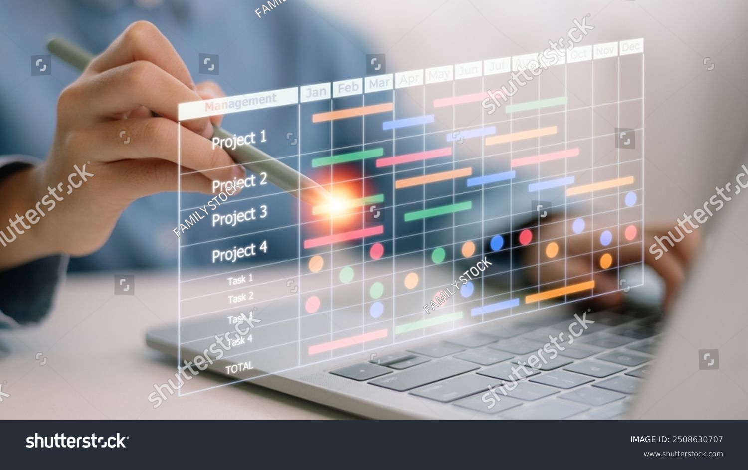 The project manager works and updates tasks with milestones and ...