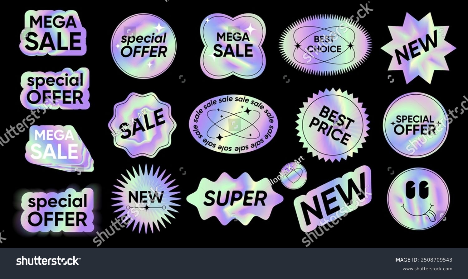 Sticker hologram emblem holographic label set. color neon stickers ...