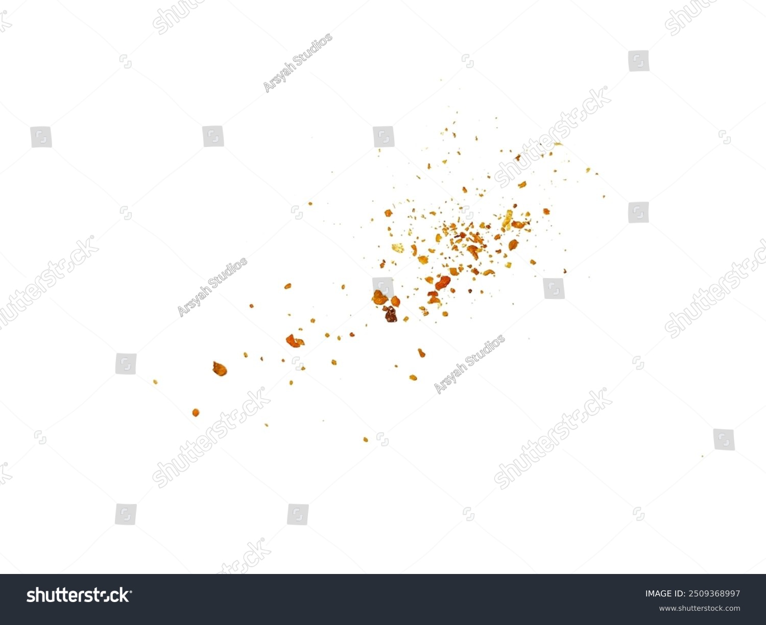 Dried red chili powder flying. Grainy scatterings of spicy burst ...