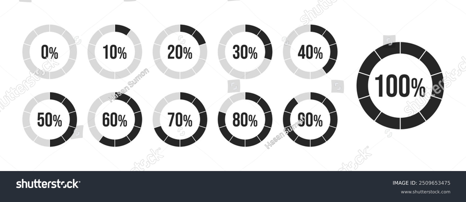 Set of Loading indicator. Progress bar. Percentage circle meters from 0 ...