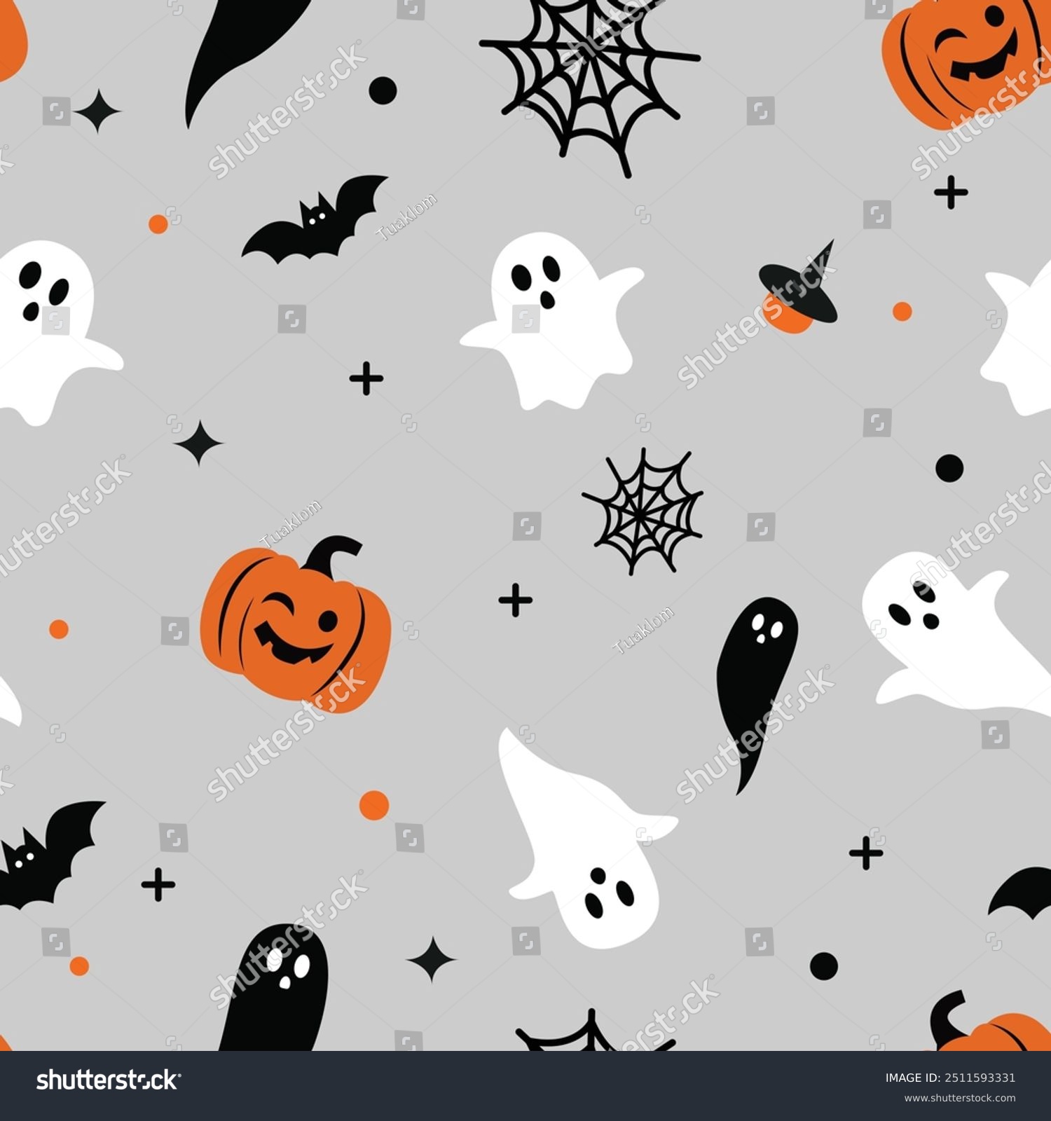 Cute halloween seamless pattern on grey background. Halloween ...