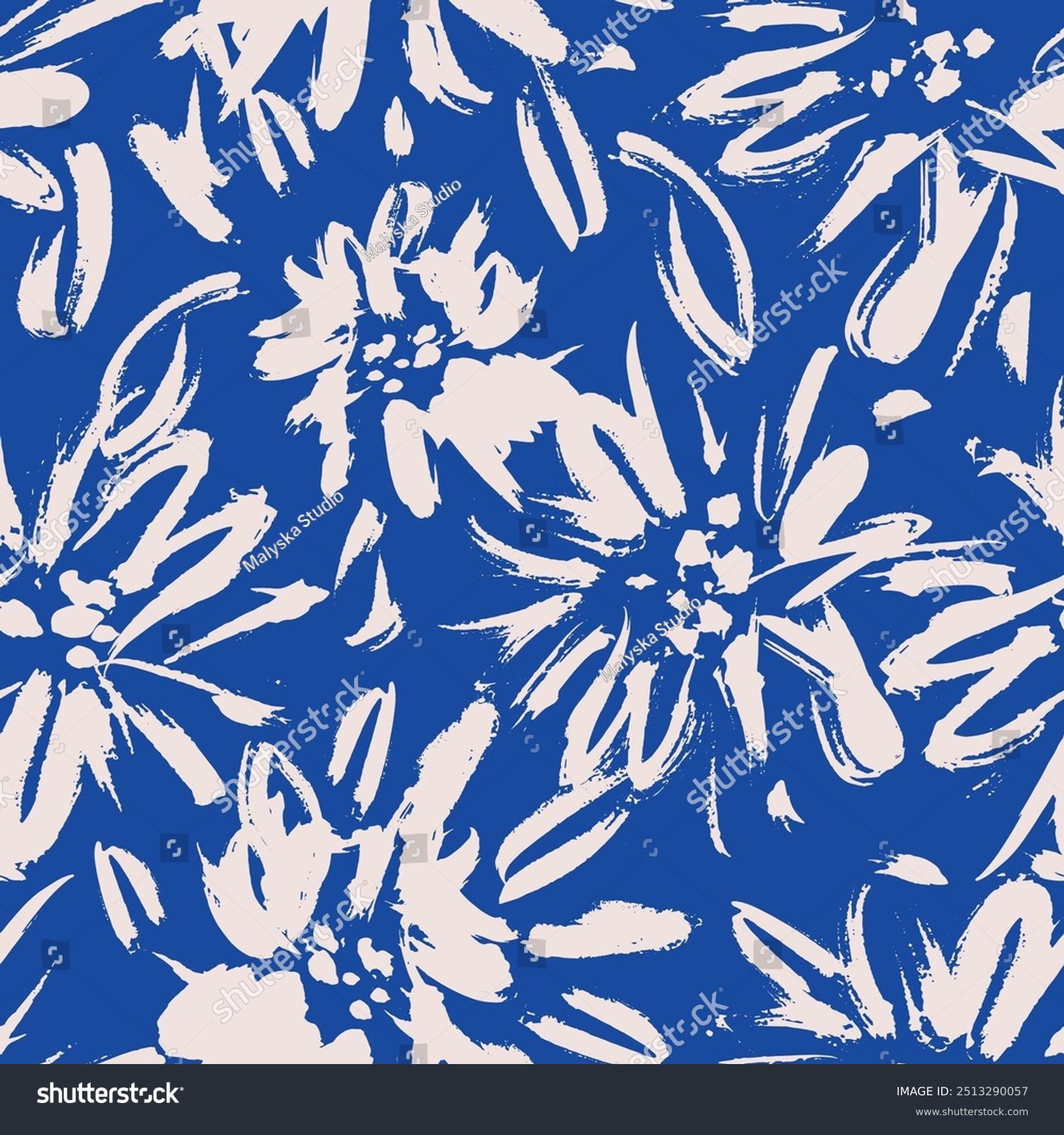 White Painted Flowers Decorative seamless pattern. Repeating background ...