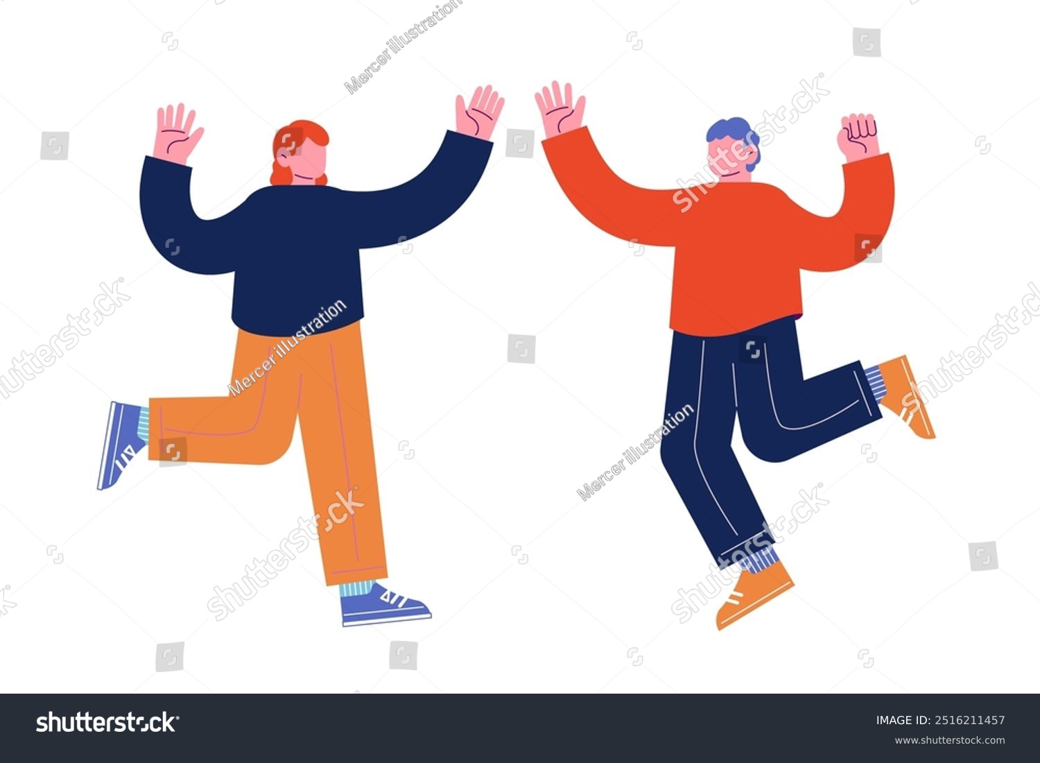 Jolly friends high-fiving each other. Happy people smiling and dancing ...