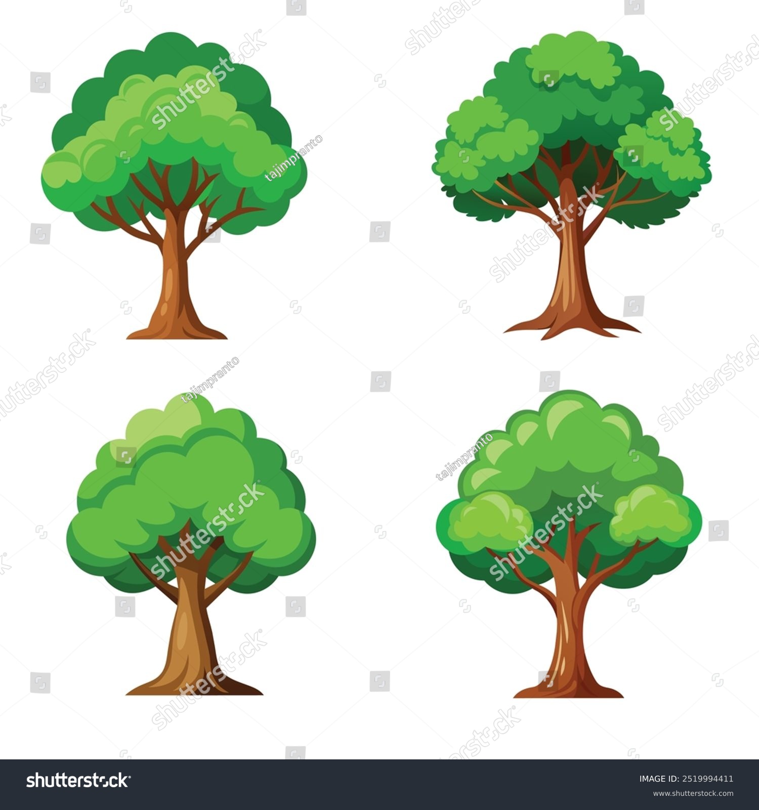 Set of Cartoon-Style Green Trees – Vibrant Nature-Themed Vector ...