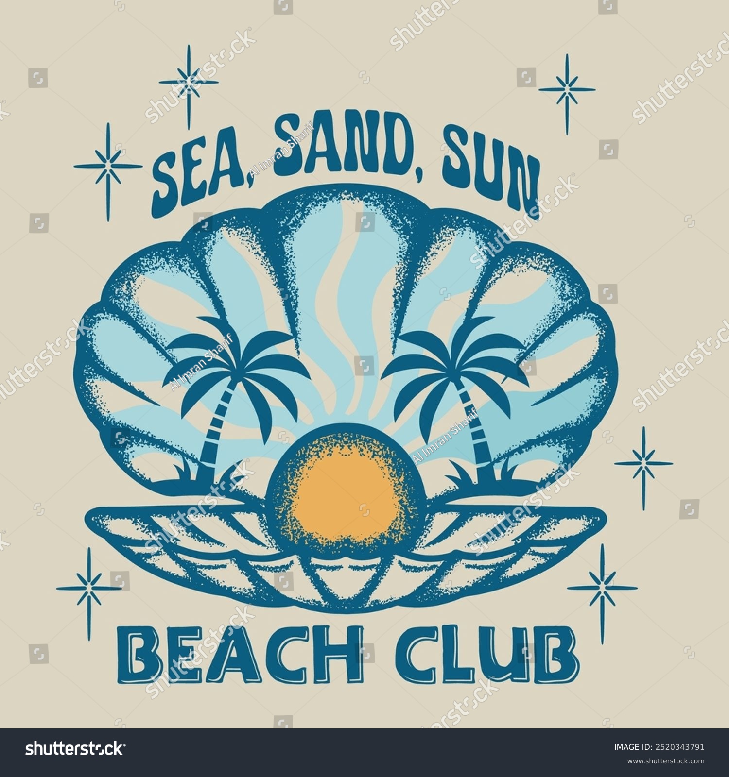 sea sand sun slogan with hand-drawn sea shells vector illustration ...
