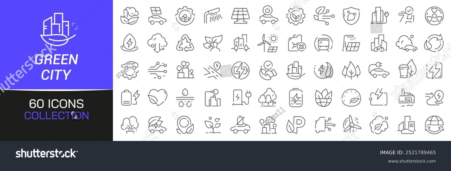 Green city line icons collection. Thin outline icons pack. UI icon ...